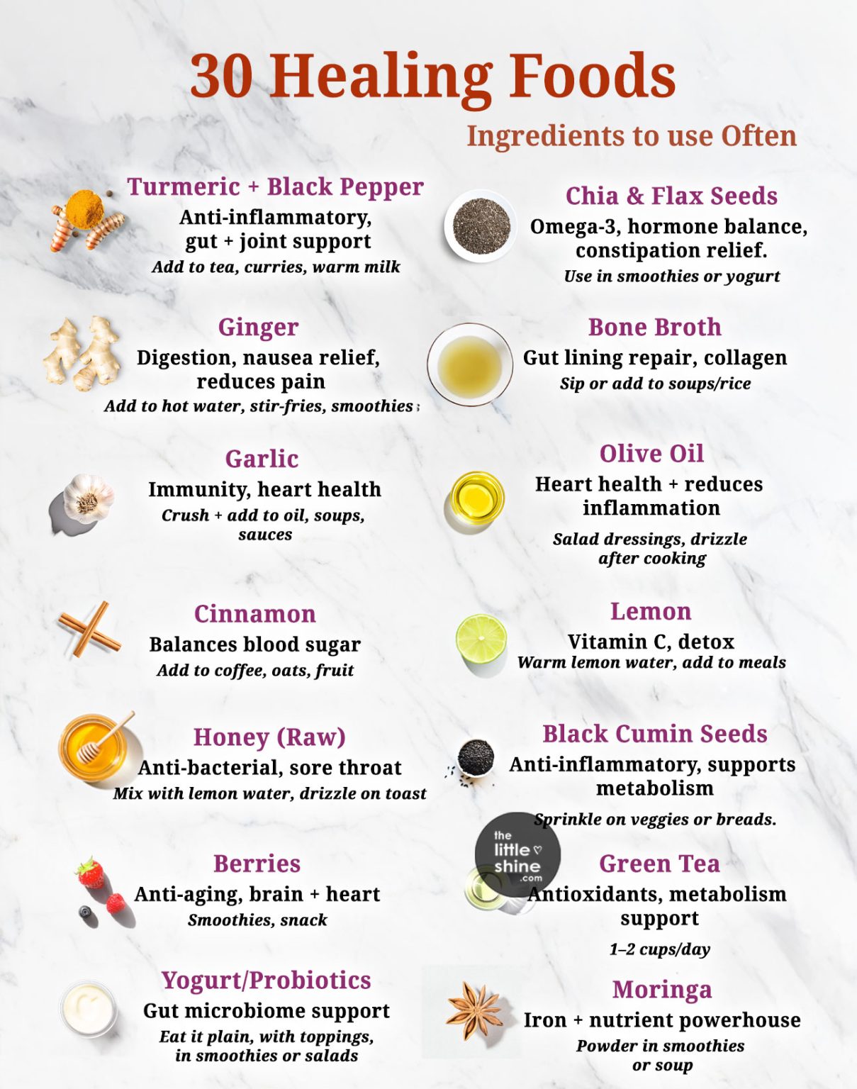 🌱 30 Healing Ingredients to Add to Your Daily Life - The Little Shine