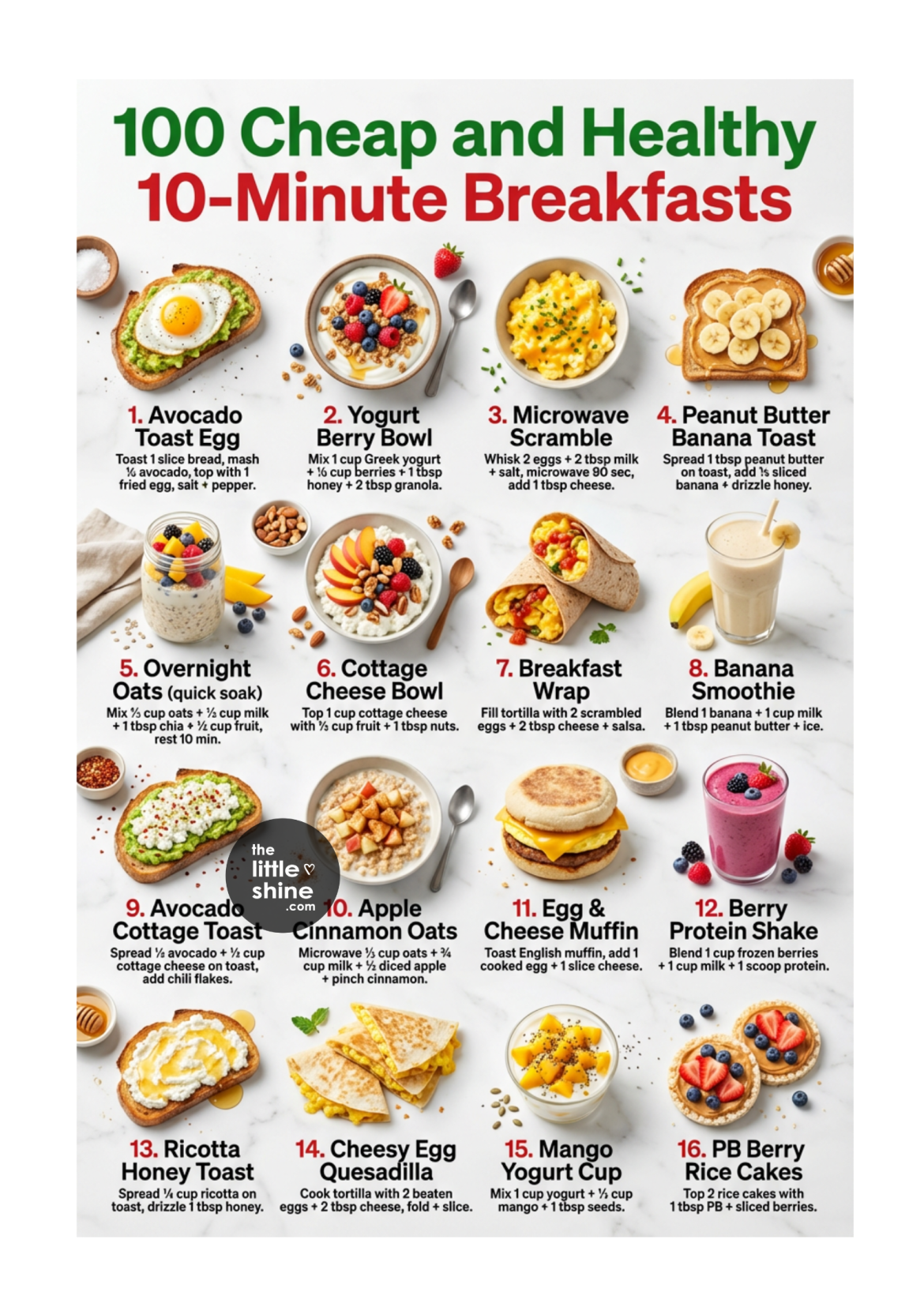 100 Cheap & Healthy 10-Minute Breakfasts - Part 1 - The Little Shine
