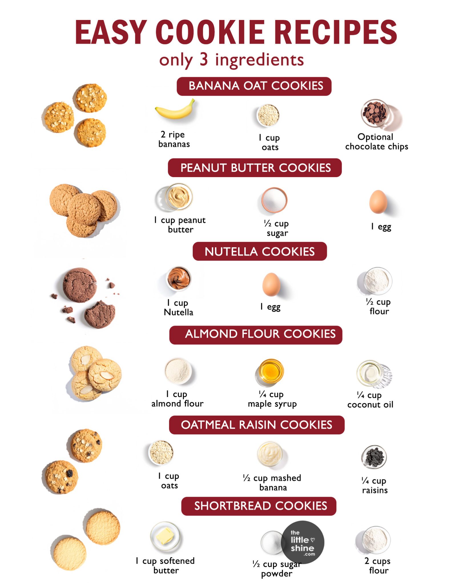 Easy Cookie Recipes with Only 3 Ingredients - The Little Shine